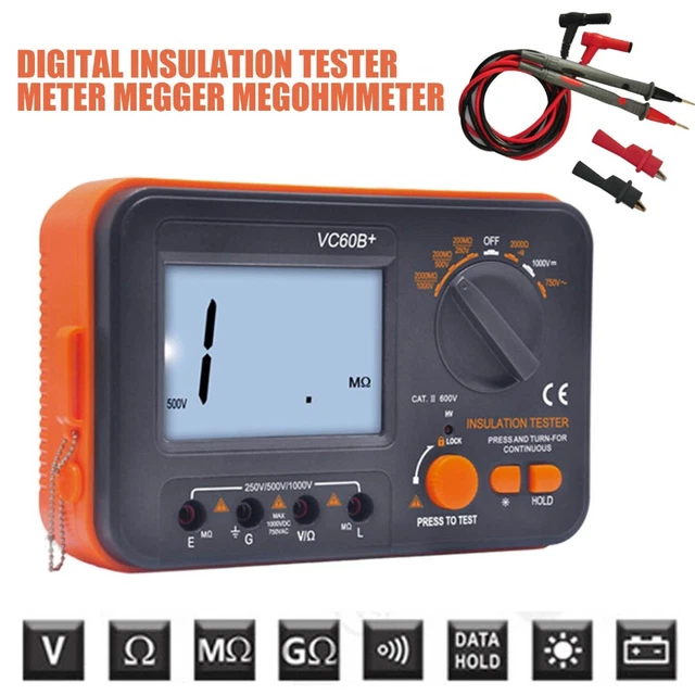 VC60B+ DIGITAL INSULATION Resistance Tester Megger MegOhm Meter 250/500 ...