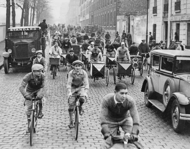 GROUP TRIPORTEURS, DELIVERY tricycle riders, cycling others during Old ...