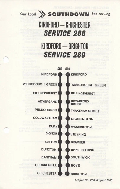 SOUTHDOWN BUS TIMETABLE - 288/289 - Chichester-Kirdford-Brighton ...