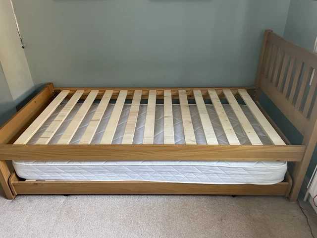 SINGLE WOODEN BED Frame and Trundle bed with mattress £32.13 - PicClick UK
