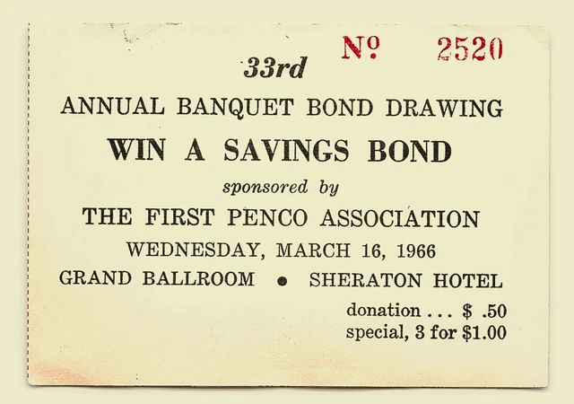 ANNUAL BANQUET BOND Drawing Invitation Penco Association Sheraton 1966 ...