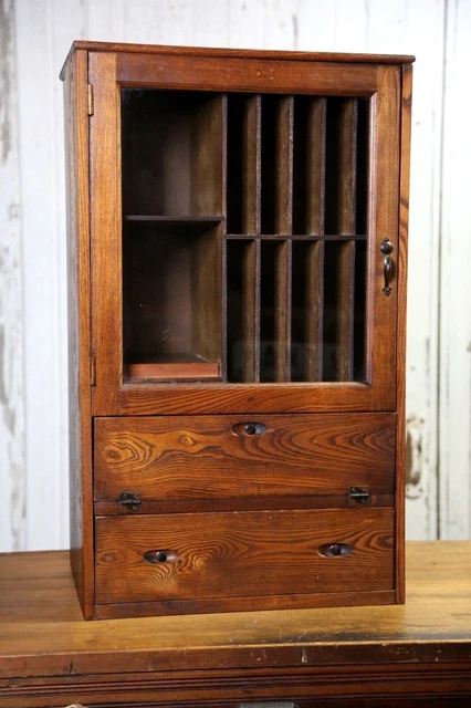 ANTIQUE OAK CABINET flashlight display case General Store Wood Glass ...