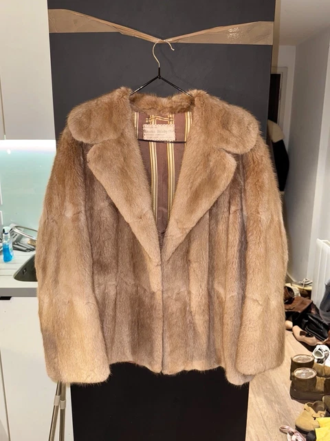 VINTAGE REAL MINK Fur Mid Length Coat, Size M Cute blonde colour for ...