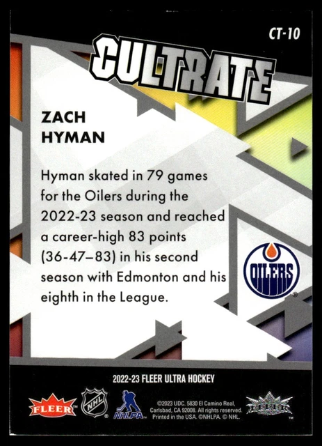 ZACH HYMAN CULTRATE #CT-10 2022-23 Fleer Ultra Hockey NHL Card Edmonton ...