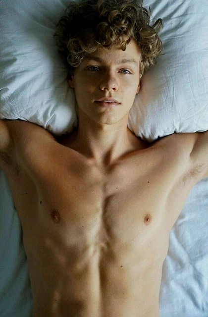 Shirtless Male Beefcake Muscular Shaggy Curly Haired Hunk Pits Photo