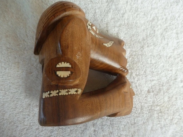 SOLOMON ISLANDS SOLID Wood Handcrafted Canoe Prow Head with Mother of ...