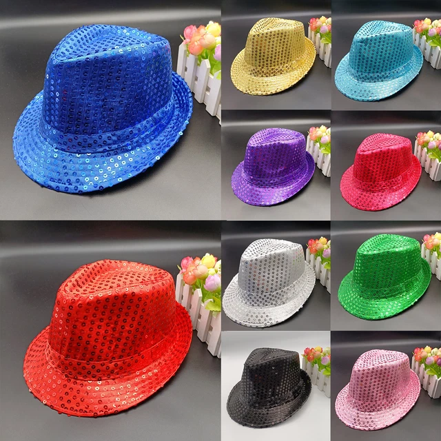 UK UNIEX WOMEN Men Sequin Fedora Hat Disco Hats Jazz Dance Stage ...