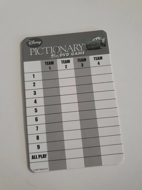 DISNEY PICTIONARY DVD Game - REPLACEMENT Score Card - Genuine £6.12 ...