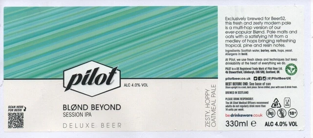 SCOTLAND - BEER Can Sticker Label - Pilot Beer, Edinburgh - Blond ...