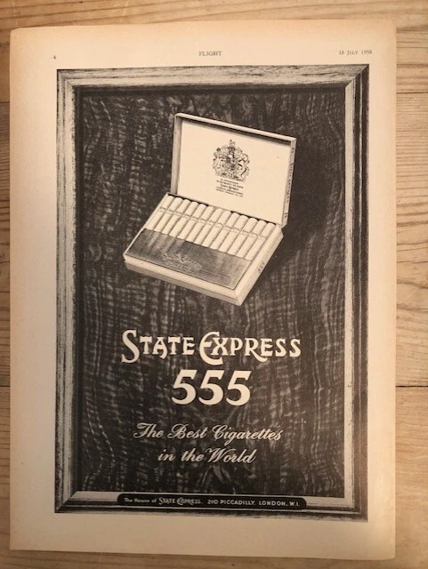 1958 AIRCRAFT ADVERT STATE EXPRESS 555 BEST CIGARETTES IN WORLD TOBACCO ...