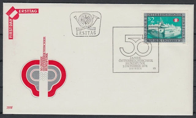 ÖSTERREICH AUSTRIA 1974 FDC Mi.1464 Rundfunk Broadcasting Gebäude ...
