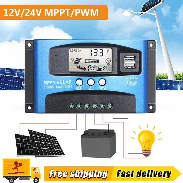 MPPT PWM 30/60/100A Solar Panel Battery Charge Controller 12V/24V LCD ...