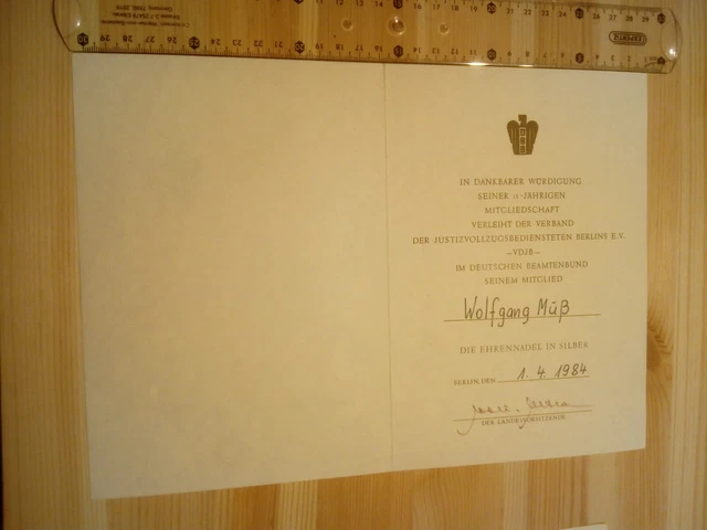 URKUNDE BERLIN VDJB Justizvollzugsbeamten (#53) EUR 12,50 - PicClick DE