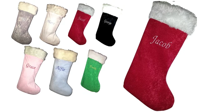 PERSONALISED XMAS STOCKING/SACK red pink blue white grey black green ...