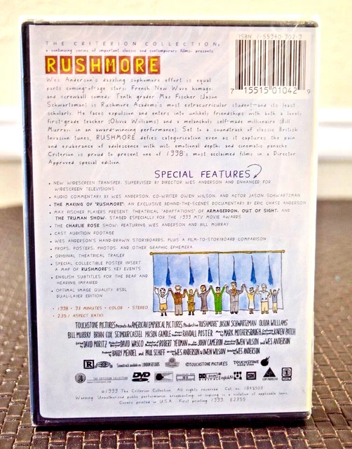 DVD RUSHMORE, CRITERION Collection, Wes Anderson, 1998, Owen Wilson ...