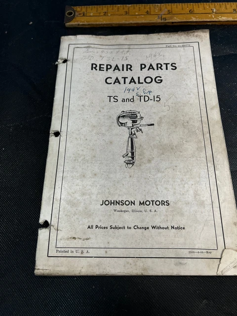 REPAIR PARTS CATALOG Johnson Outboards Model TS & TD-15 Motor Orig Vtg ...