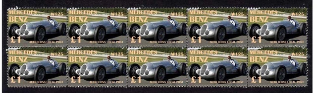 MERCEDES BENZ W125 Race Car Strip Of 10 Mint Vignette Stamps 1 $6.06 ...