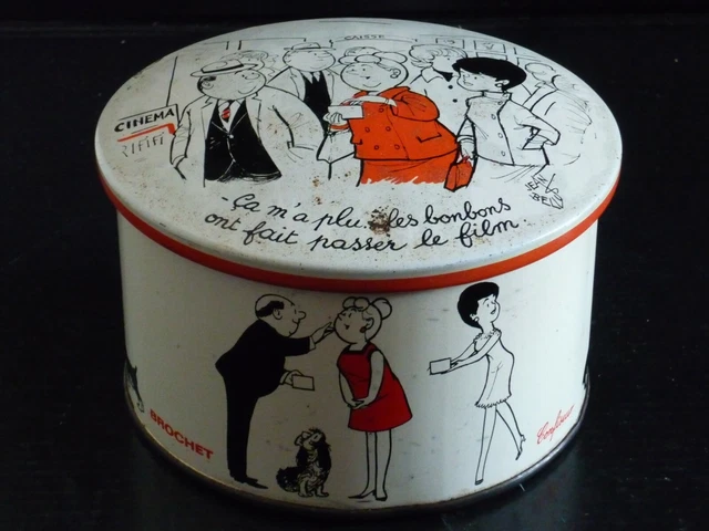 ANCIENNE BOÎTE TÔLE lithographiée bonbons Brochet illustrateur Jean ...