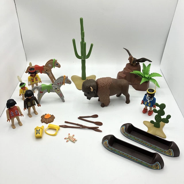 PLAYMOBIL BUFFALO DANCERS Horses Cactus Native American Indians Western ...