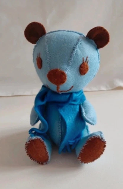 HANDCRAFTED BY YORKSHIRE Crafts Blue Felt Teddy bear Soft Toy With ...
