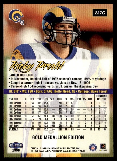 1998 ULTRA GOLD Medallion Ricky Proehl G50 St. Louis Rams #237G EUR 1 ...