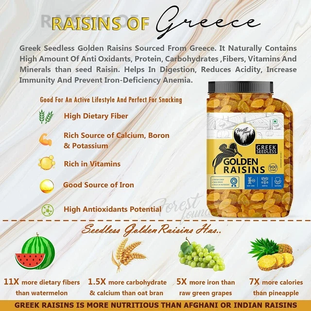 PREMIUM QUALITY GREEK Seedless Golden Raisins Dryfruit 900 Gram Pack £ ...