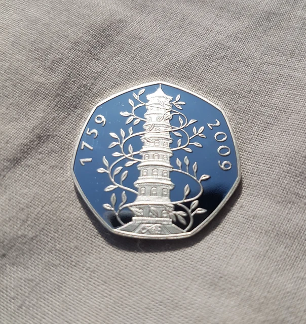 50P 2009 KEW Garden Chinese Pagoda proof quality silver plated filler ...