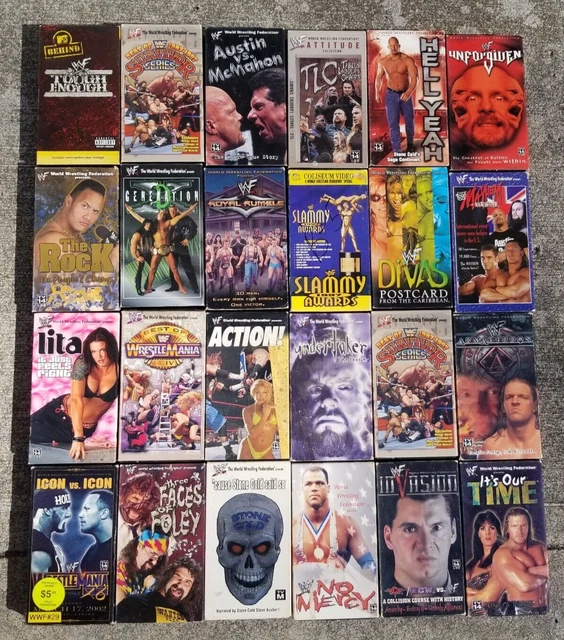 VINTAGE WWF VHS lot x24 tapes wrestling Stone Cold Rock Undertaker ...