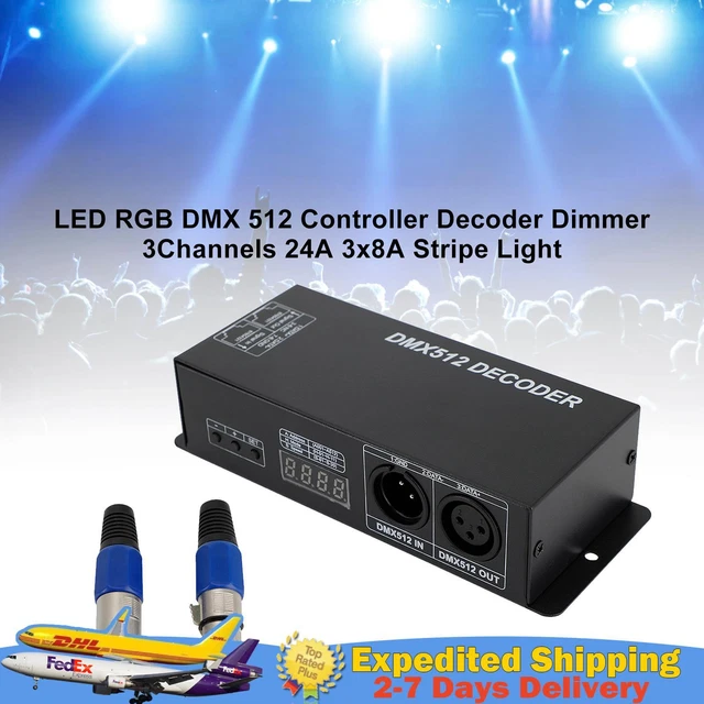 LED RGB DMX 512 Controller Decoder Dimmer 3Channels 24A 3x8A Stripe ...