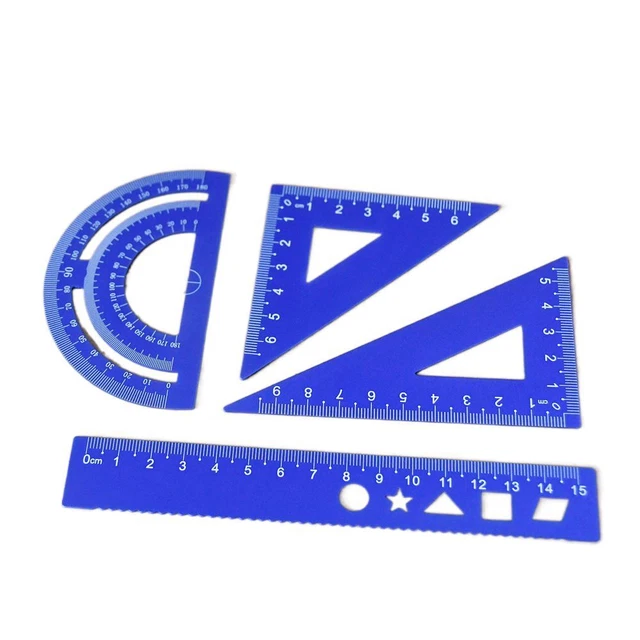 STATIONERY DRAWING WAVE Ruler Protractor Set Metal Ruler Square ...