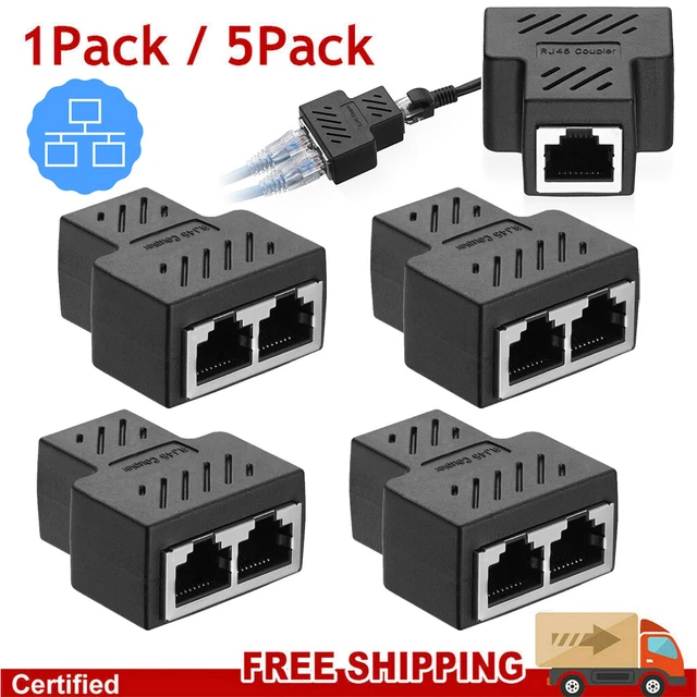 ETHERNET SPLITTER 1-TO-2 RJ45 Female Connector Adapter LAN Network ...