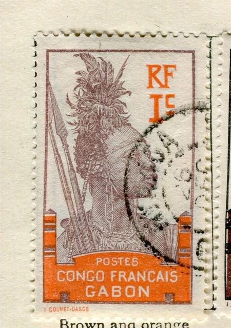 FRENCH COLONIES GABON; 1910 early local pictorial issue fine used 1c ...