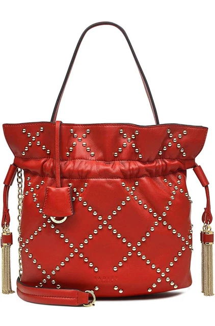 GENUINE RADLEY RED Soft Leather 'Sunny Rise Stud’ Drawstring Crossbody ...