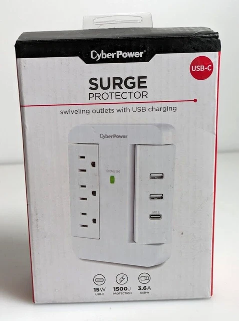 CYBERPOWER 2 USB-A 1 15W USB-C 3-AC Outlet Wall Tap Surge Protector ...