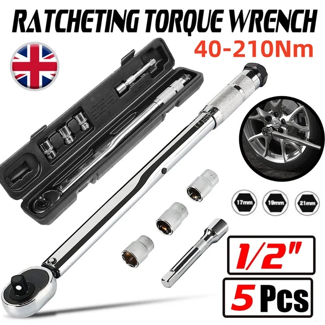 RATCHETING TORQUE WRENCH 1/2" Square Drive 40-210Nm with Extension Bar ...