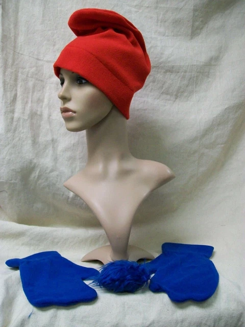 ADULT COSTUME SET Red Hat Blue Gloves Tail Papa Smurf Gnome Dwarf ...