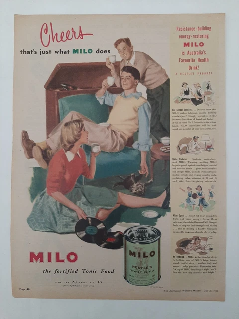 VINTAGE AUSTRALIAN ADVERTISING 1951 ad NESTLE'S MILO record radiogram ...