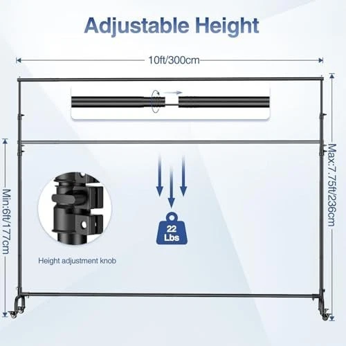 10X7.7FT ROLLING BACKDROP Stand with Wheels, Adjustable and Moveable ...