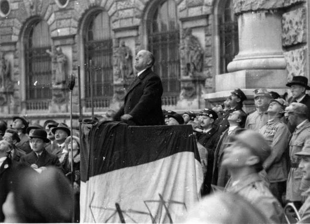 FEDERAL CHANCELLOR CARL Vaugoin taking a speech on Heldenplatz Vie- Old ...