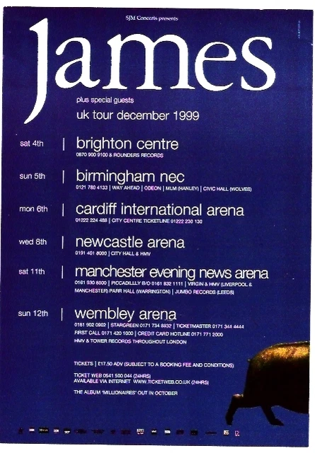 JAMES 1990 TOUR UK FLYER / mini Poster 8x6 inches £9.95 - PicClick UK