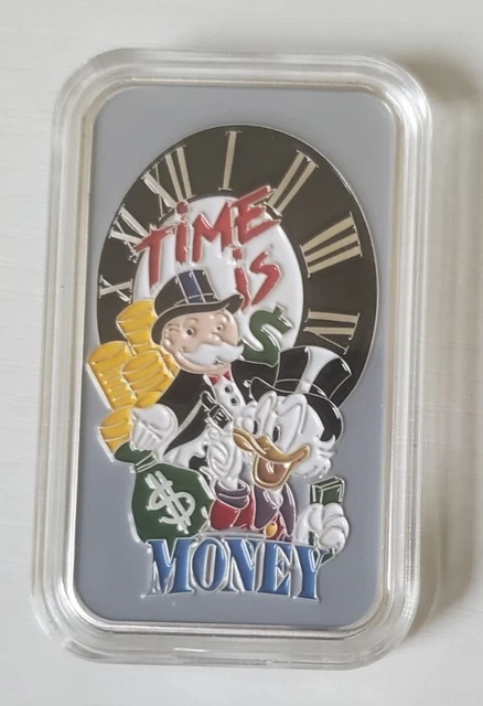1 OZ SILVER " Time Is Money " art bar. Scrooge Mcduck & Monopoly Man ...