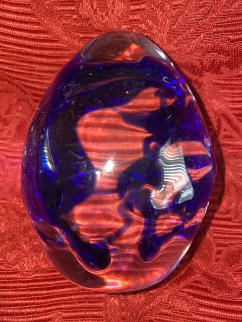 PAPERWEIGHT EGG SHAPE Clear Cobalt Blue Art Glass 3.5 Inch Tall - 3 £15 ...