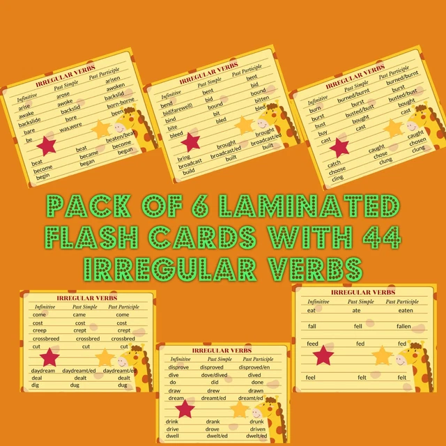 IRREGULAR VERBS LAMINATED Flash Cards Grammar English Game SEN School ...