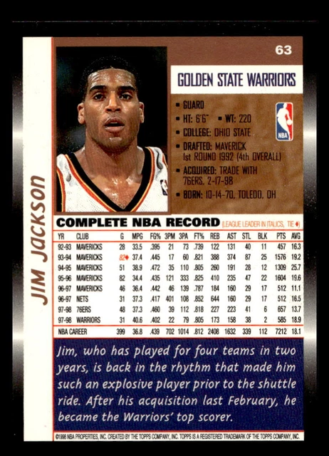 1998 TOPPS #63 Jim Jackson Golden State Warriors EUR 1,66 - PicClick FR 1998 TOPPS #63 Jim Jackson Golden State Warriors EUR 1,66 - PicClick FR
