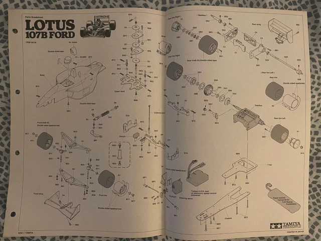 TAMIYA ORIGINAL EXPLODED Diagram Tamiya Service Guide Lotus 107B Ford ...