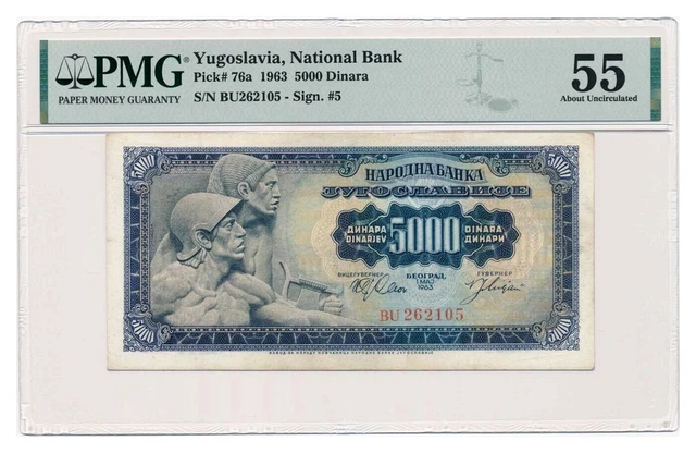 JUGOSLAWIEN BANKNOTE 5000 Dinara 1963 PMG Klasse AU 55 ca. Stempelglanz EUR 113,43 - PicClick DE