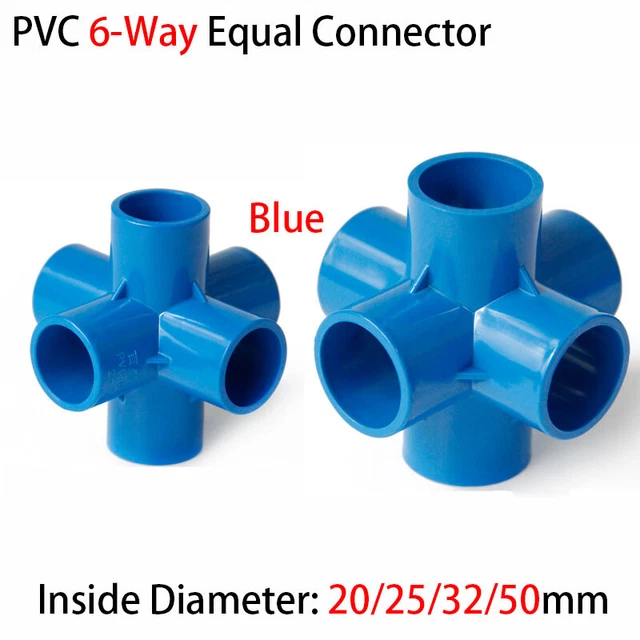 PVC 6-WAY EQUAL Connector Socket Pressure Pipe Fittings Blue ID: 20/25 ...