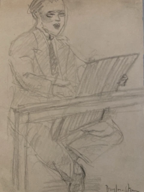 BEAUTIFUL DRAWING ANTIQUE Charcoal 20th Course Man Jean Dreyfus Stern ...