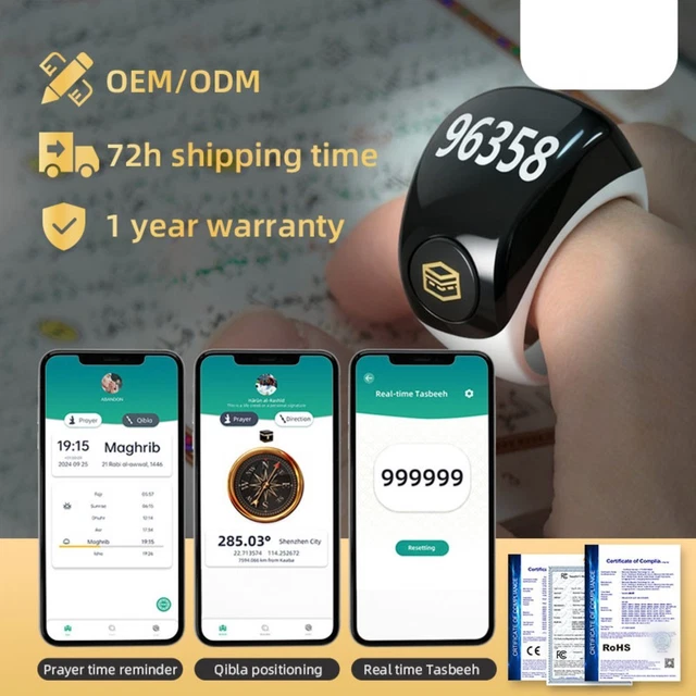 TASBIH FOR ZIKR Smart Ring with IP68 Rating Digital Counter 5 Reminders ...