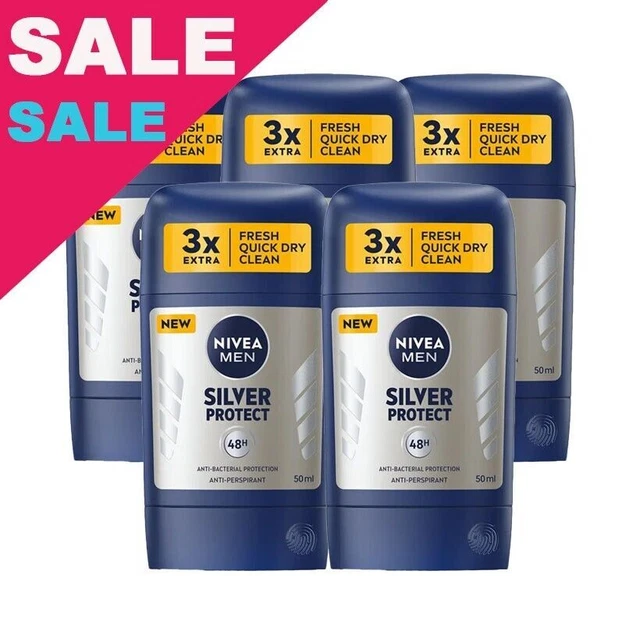 NIVEA MEN SILVER Protect Déodorant Stick Protection Antibactérienne 5 x ...
